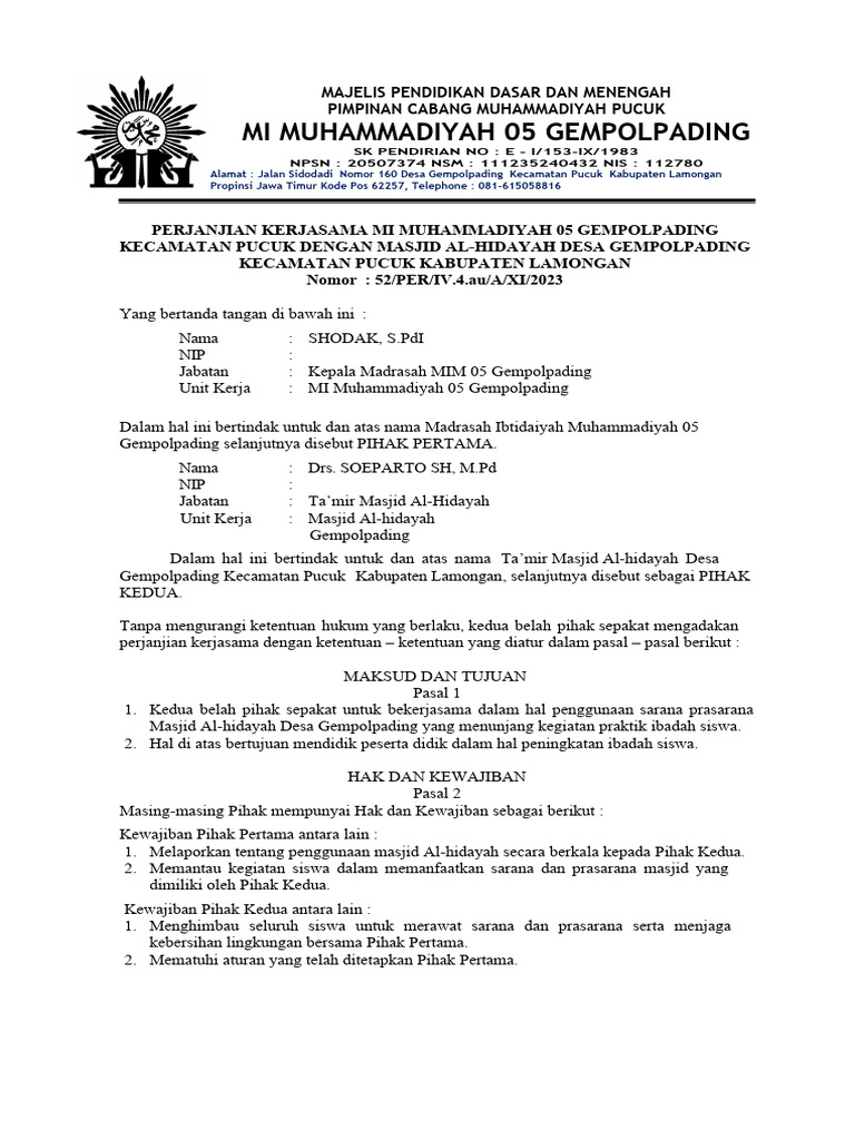 Kerjasama MIM 05 & Masjid Al-Hidayah | PDF