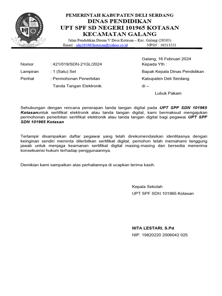 Surat Permohonan Penerbitan TTE | PDF