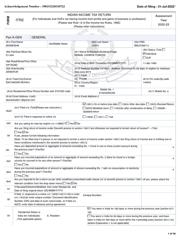 ITR2 Filing for Individual Taxpayer 2022 | PDF | Capital Gain | Capital ...