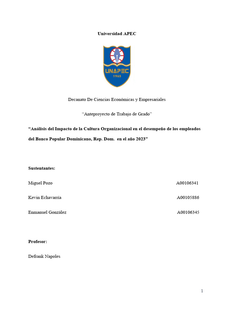 Seminario de Grado Anteproyecto Actualizado | PDF | Business | Cultura organizacional