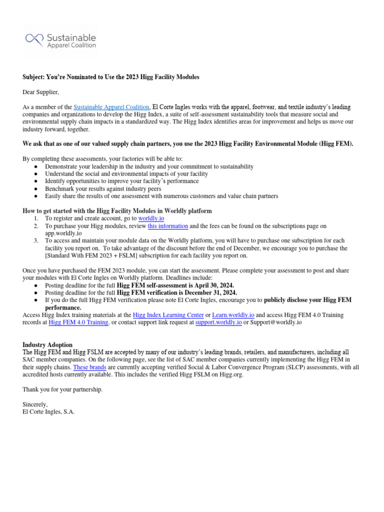 2024 Higg Facility Tools Cycle Invitation For FEM2023 | PDF | Economies ...