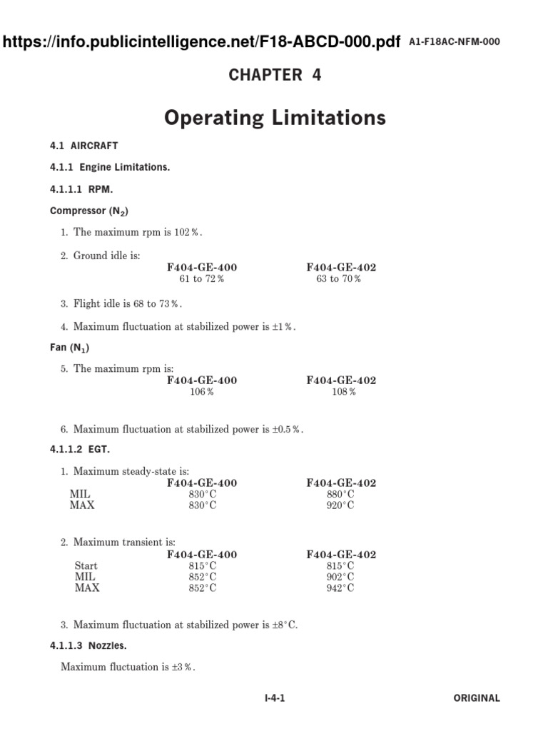 Operating Limitations F18-ABCD-000 Hornet NATOPS 2008 pp12 | PDF | Flap (Aeronautics) | Landing Gear