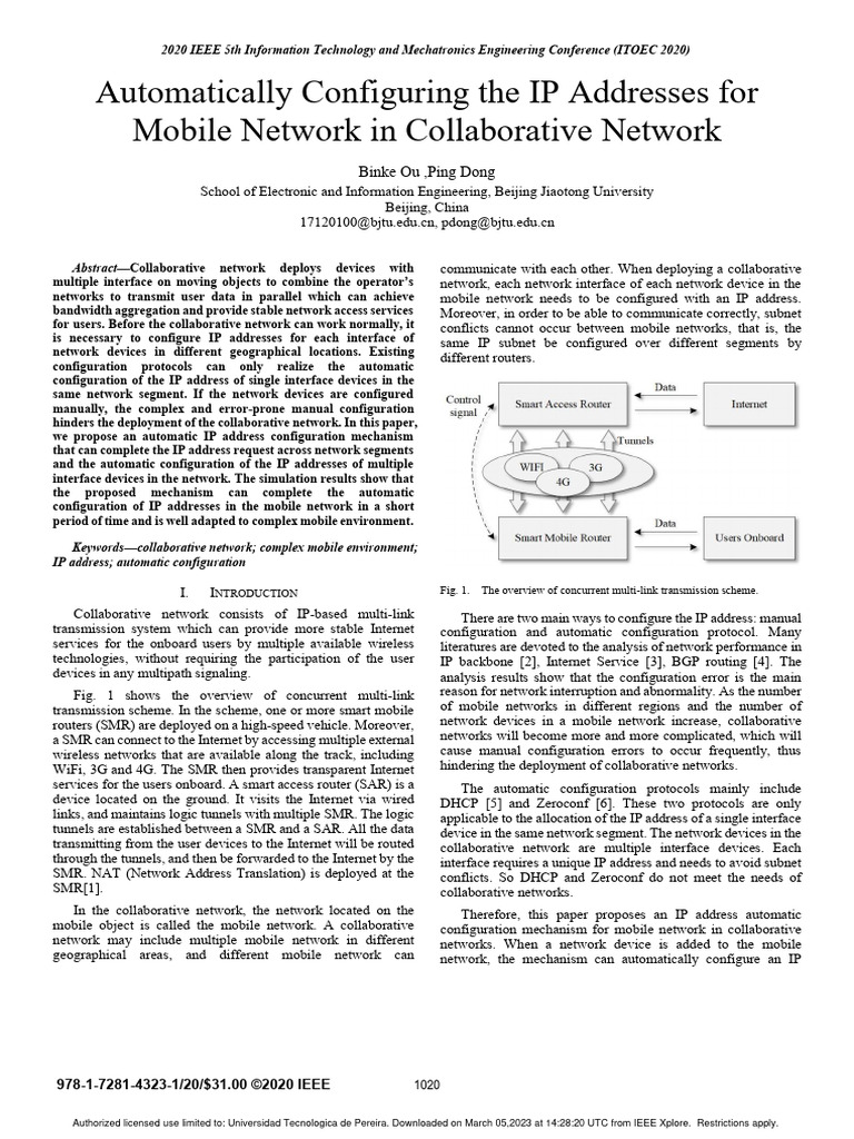 Automatically Configuring The IP Addresses For Mobile Network in ...