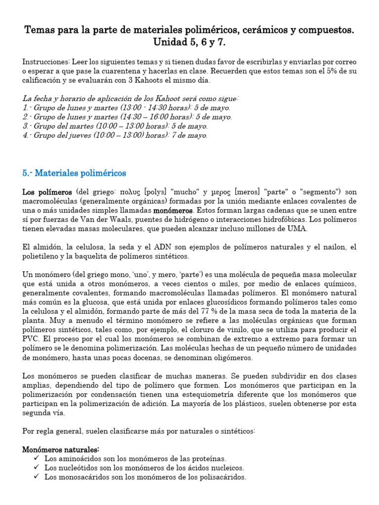 Materiales Poliméricos: Clasificación y Tipos | PDF | Ingeniería ...