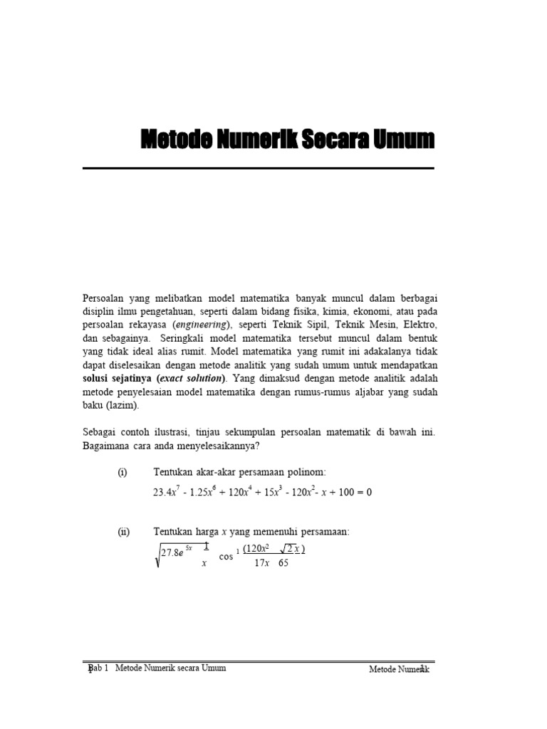 Pengenalan Metode Numerik dalam Matematika | PDF
