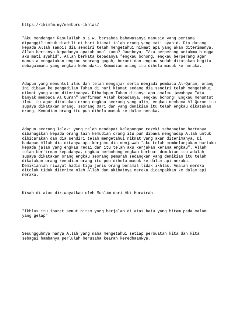 Ikhlas Ibarat Semut Hitam Berjalan Atas Batu Hitam | PDF