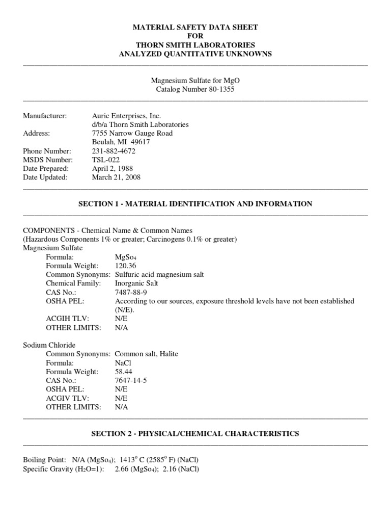 Material Safety Data Sheet FOR Thorn Smith Laboratories Analyzed ...