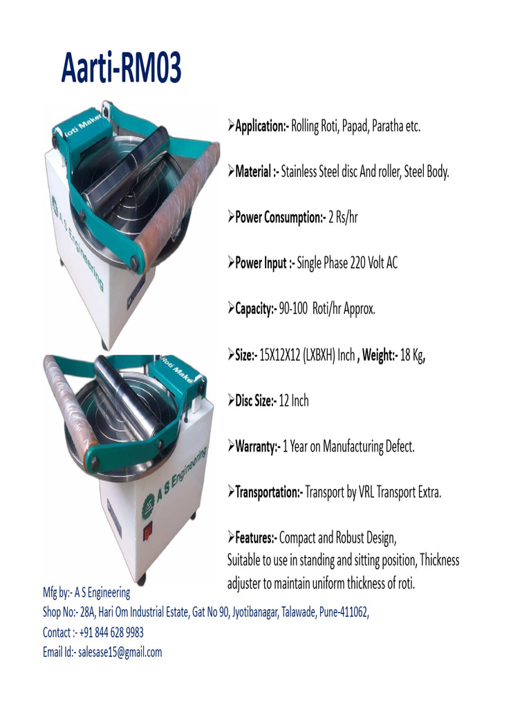 Roti Rolling Machines by A S Engineering | PDF