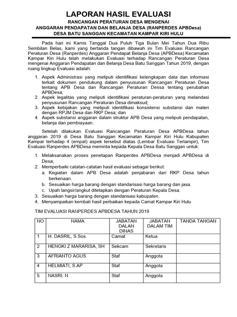 Laporan Hasil Evaluasi | PDF