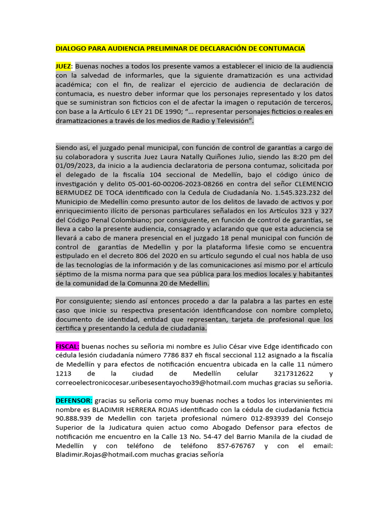 Audiencia de Contumacia en Medellín | PDF | Debido al proceso | Justicia