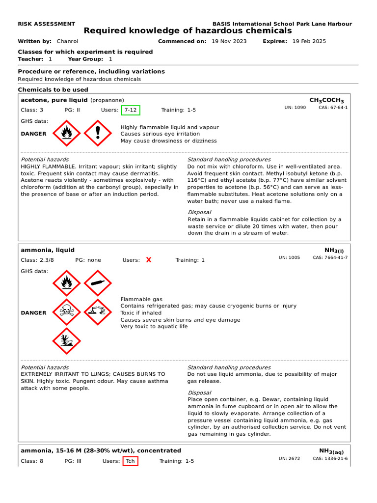 Hazardous Chemical Safety Guidelines | PDF | Ammonia | Lead