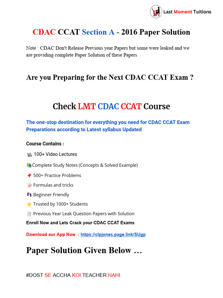 CDAC CCAT 2016 Paper Solutions Guide | PDF | Verb | Water
