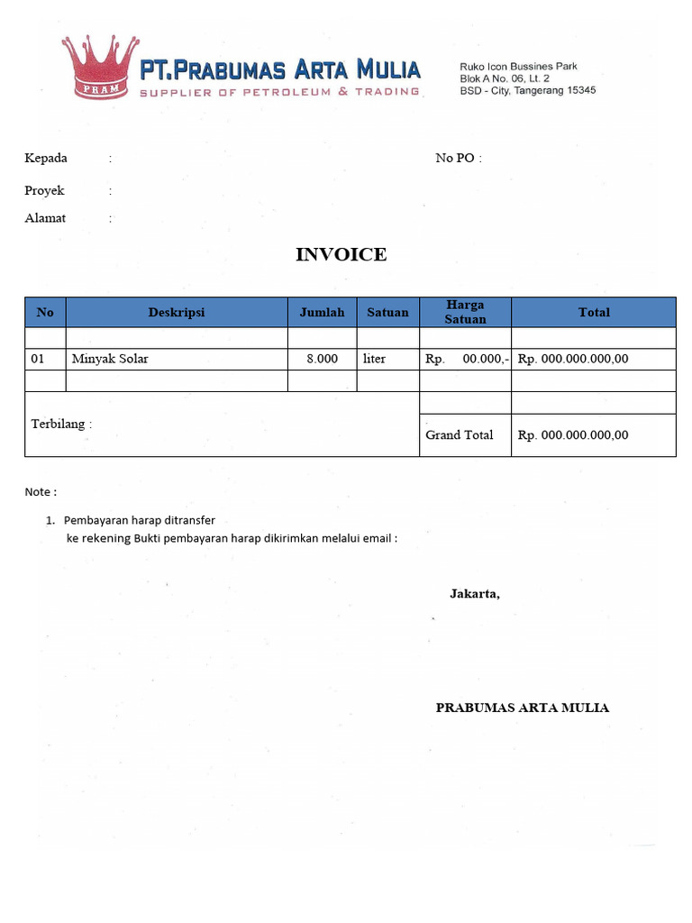 Invoice Pembelian Minyak Solar | PDF
