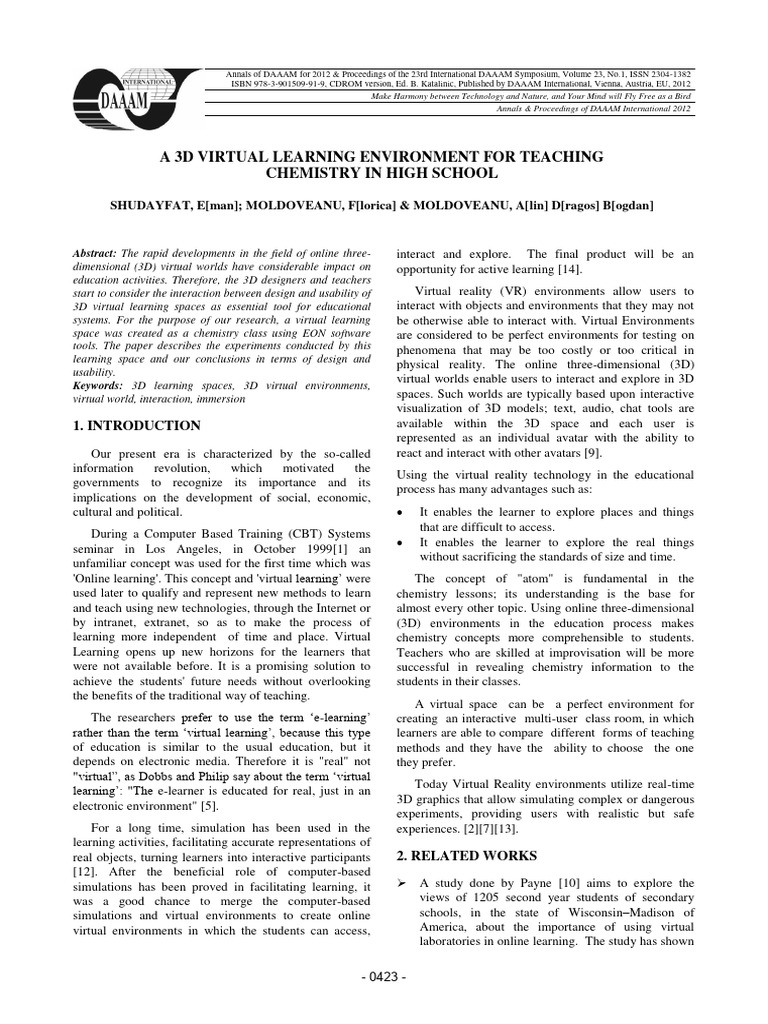 A 3D Virtual Learning Environment For Te | PDF | Educational Technology | 3 D Computer Graphics