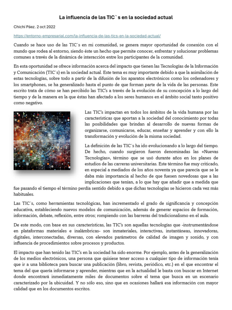 La Influencia de Las TIC | PDF | Tecnología de información y comunicaciones | Sociedad