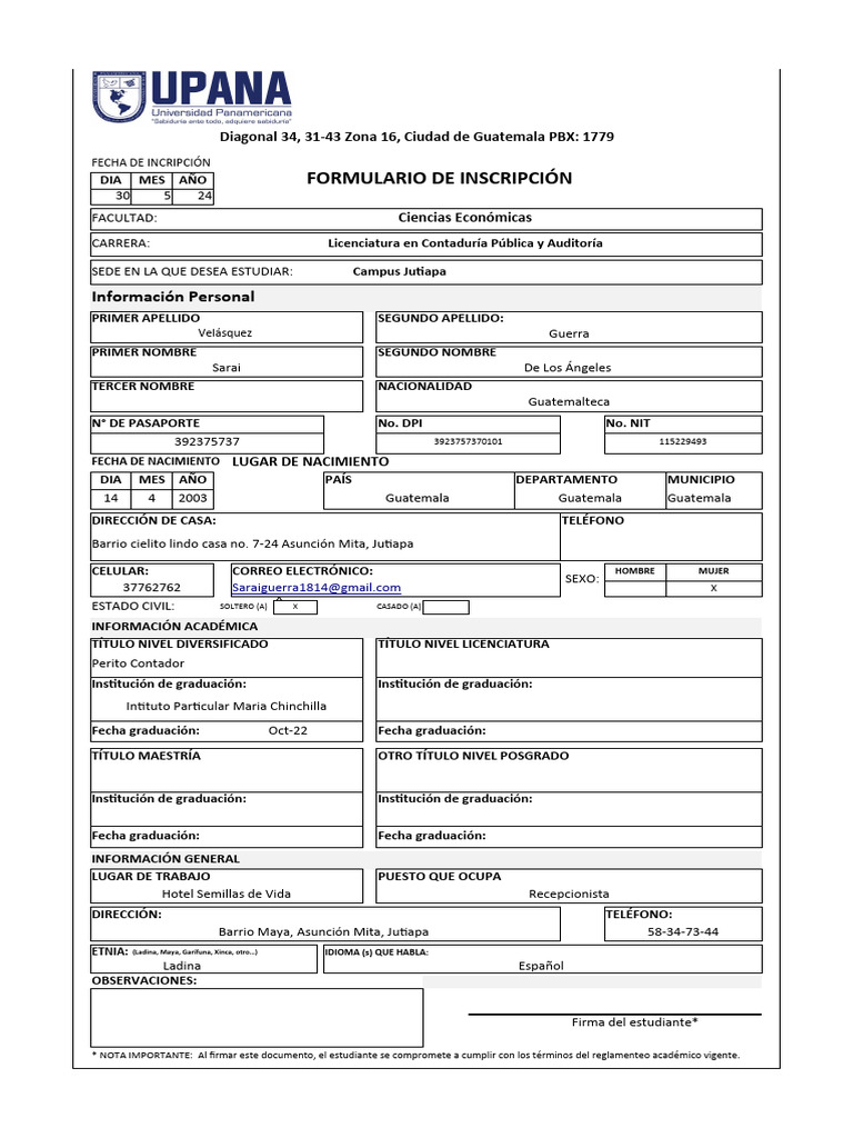 Formulario de Inscripción | PDF | Guatemala | Contabilidad