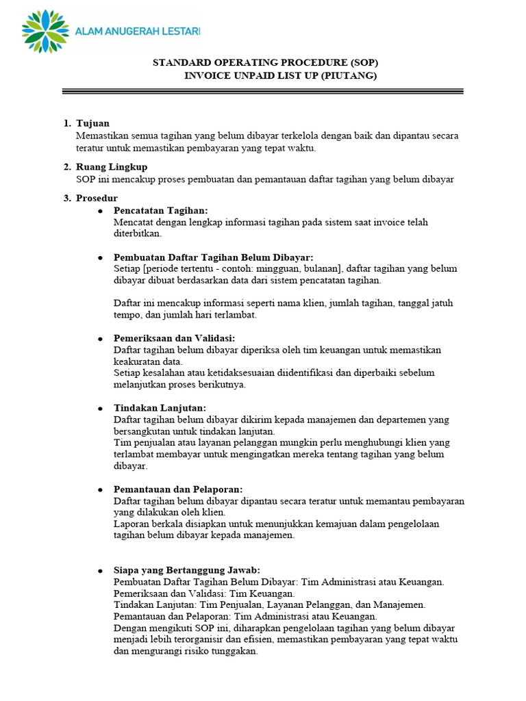 SOP Invoice Unpaid List .. | PDF