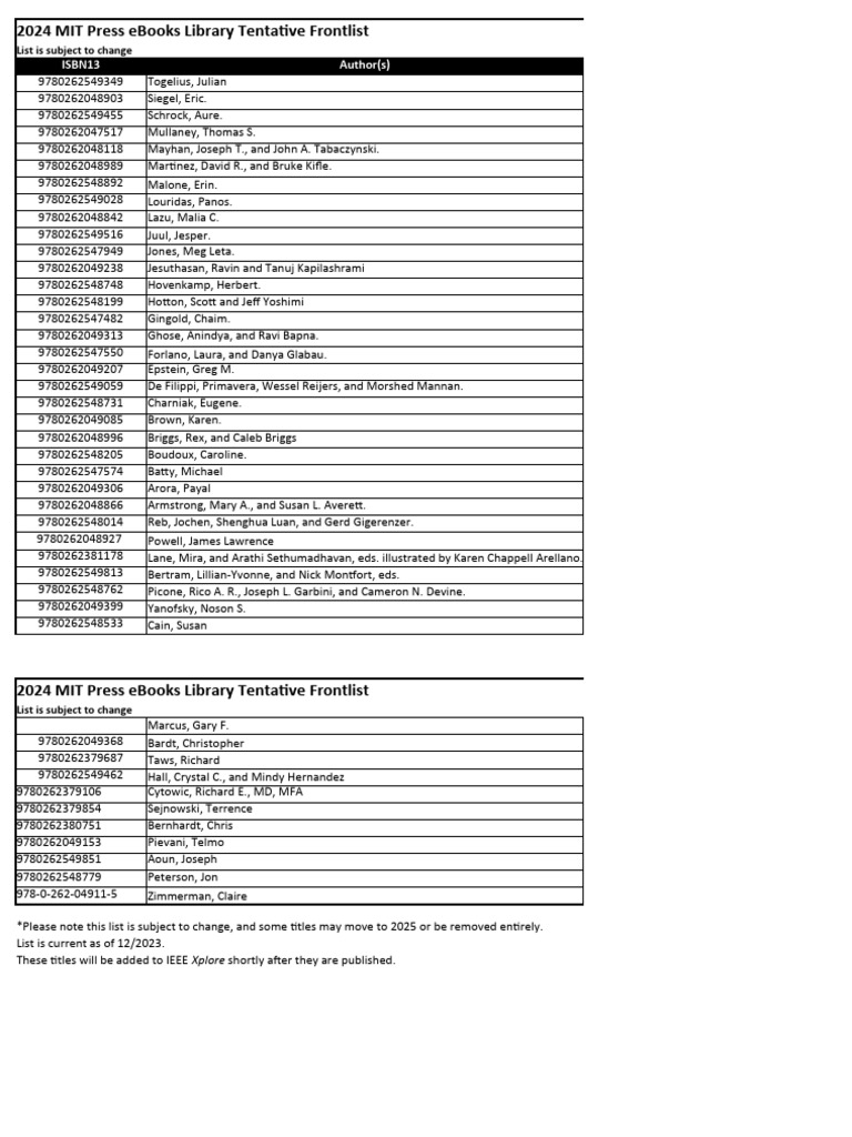 2024 MIT Press Ebooks Library Frontlist Titles 12.2023 | PDF ...