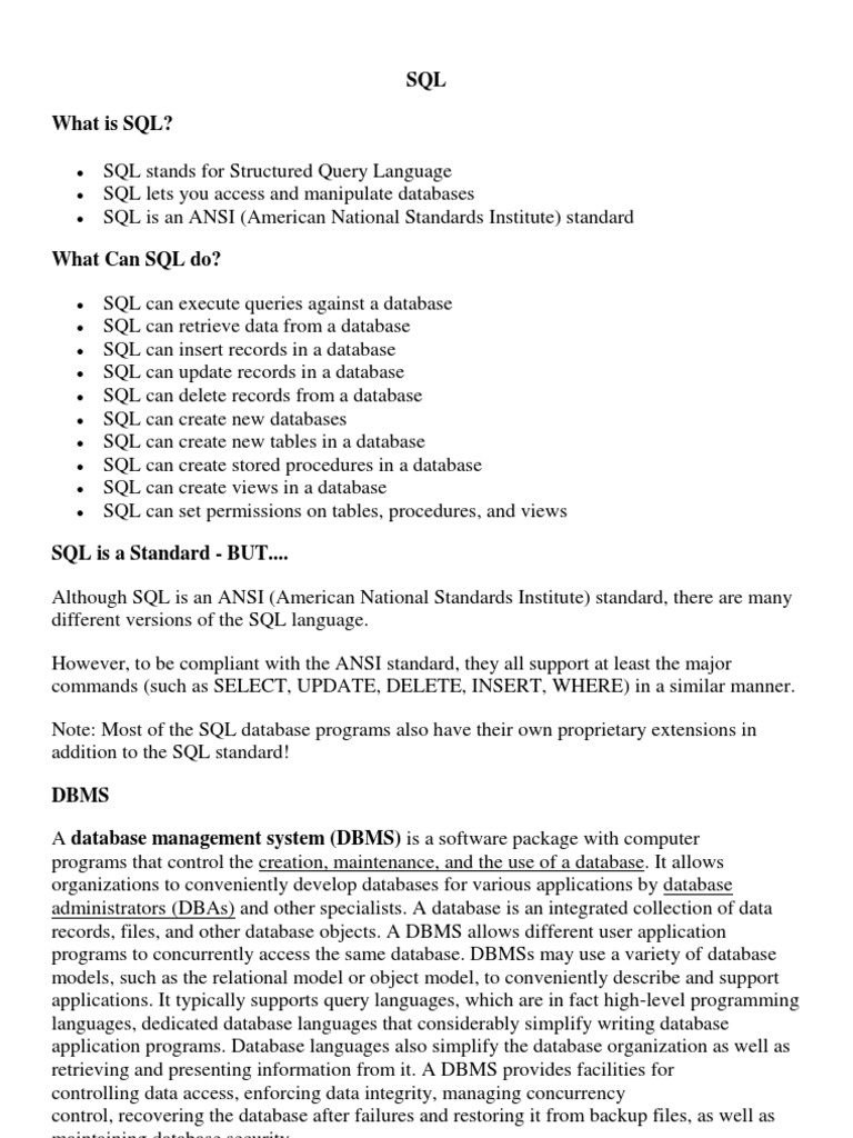 SQL What Is SQL? | PDF | Sql | Databases