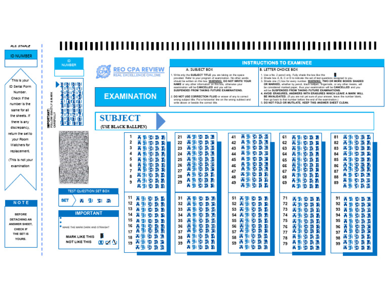 Printable Answer Sheet for Preboards - You May Use to Record Answers ...