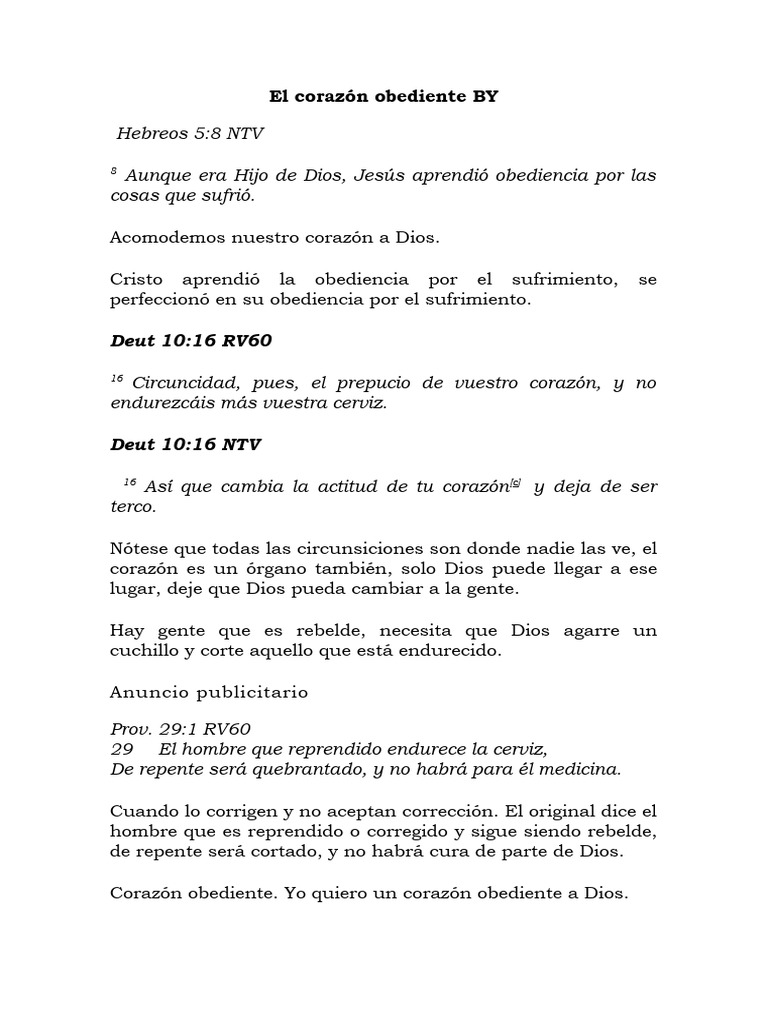 Corazón Obediente a Dios | PDF | Amor | Dios
