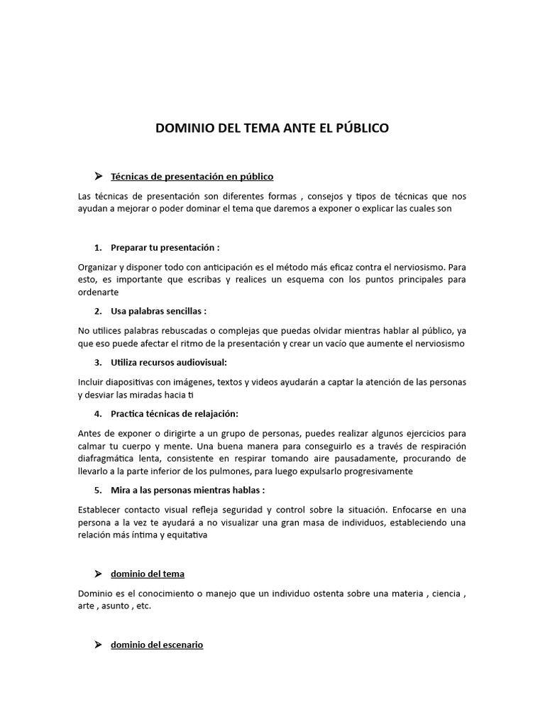 Técnicas para Dominar una Presentación | PDF | Fluidez | Lingüística