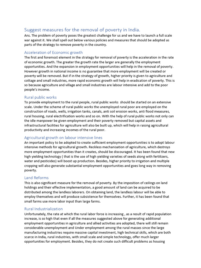 measures for removal of poverty | PDF | Poverty | Poverty & Homelessness