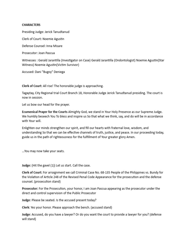 Final Script Moot Court Murder | PDF | Plea | Prosecutor