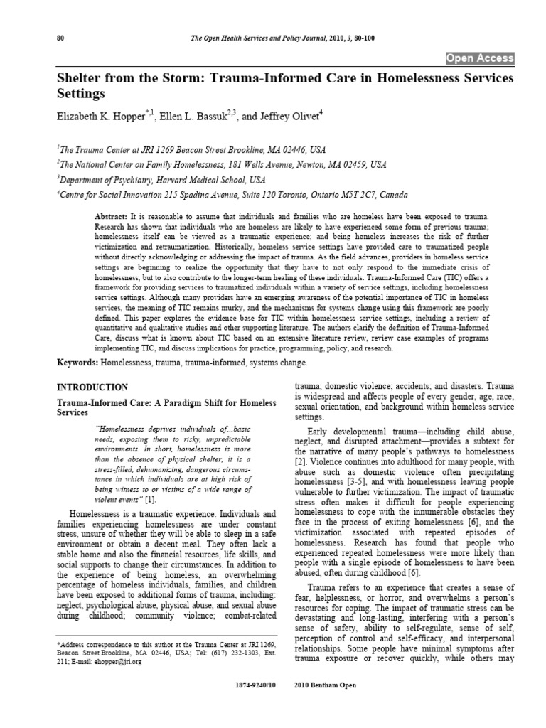 Trauma-Informed Care for Homelessness | PDF | Psychological Trauma ...