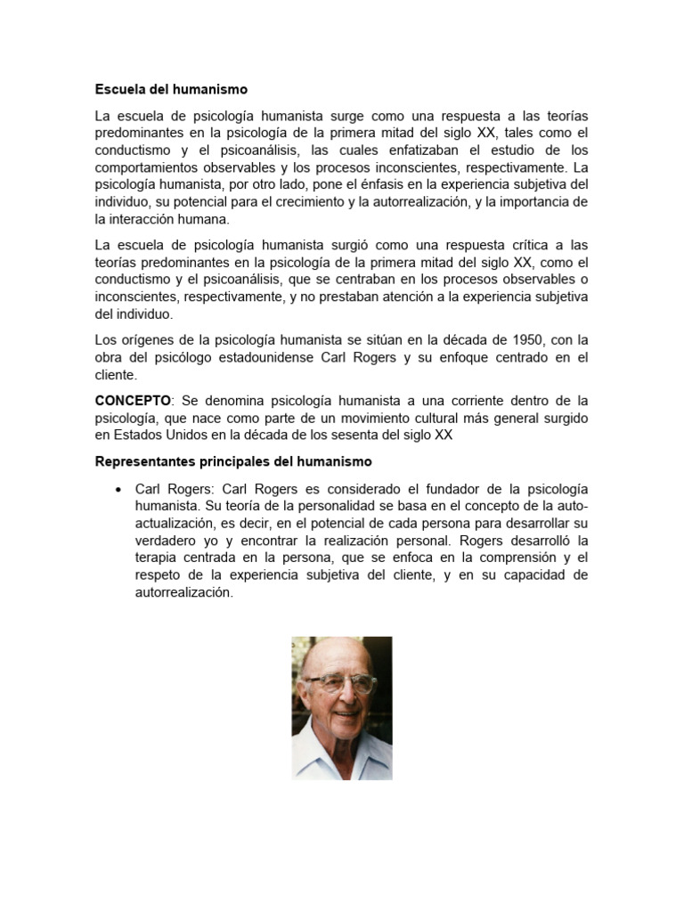 Escuela del humanismo | PDF | Sicología | Psicologia humanista