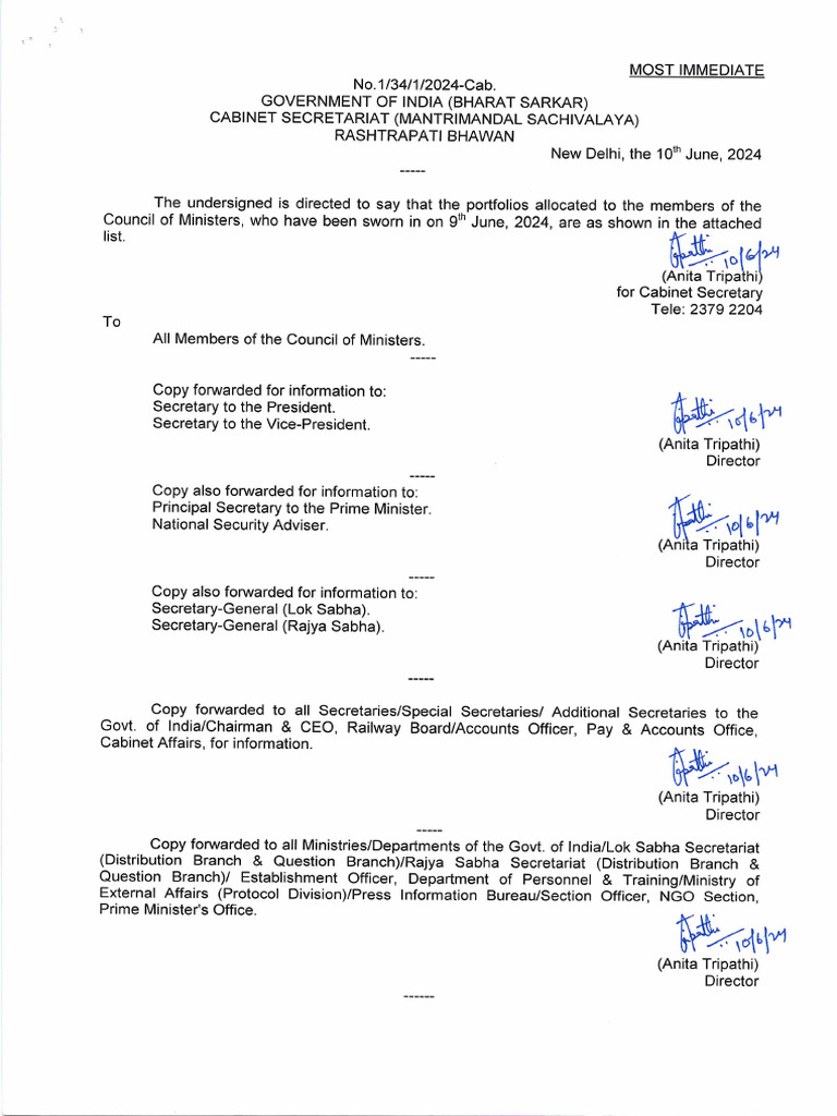 Council of Ministers 2024 [Modi 3.0] | Download Free PDF | Government Of India | Government ...