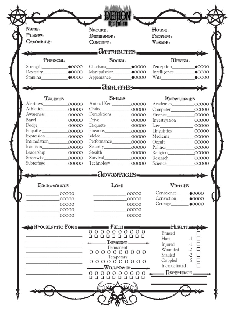 Demon: The Fallen Character Sheet | PDF