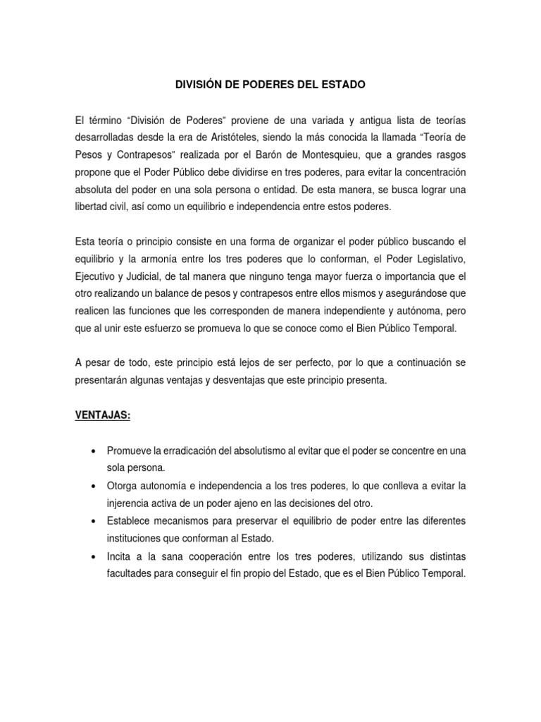 División De Poderes Del Estado Pdf Separación De Poderes Ciencias