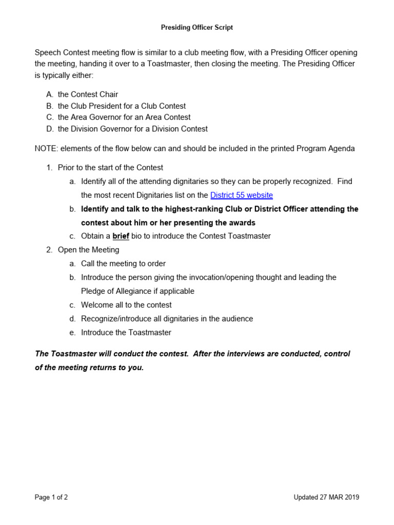 Script Presiding Officer | PDF | Politics Of The United States ...