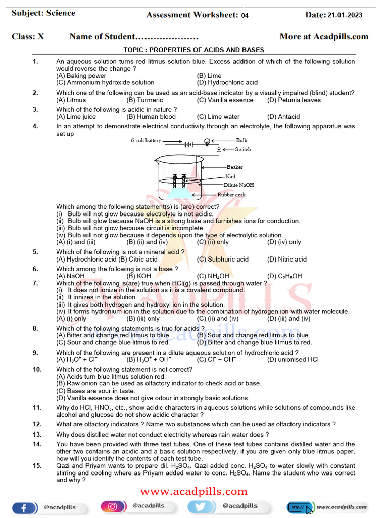 Acids Bases Salts Test Paper 02 Pdf Acid Hydrochloric Acid