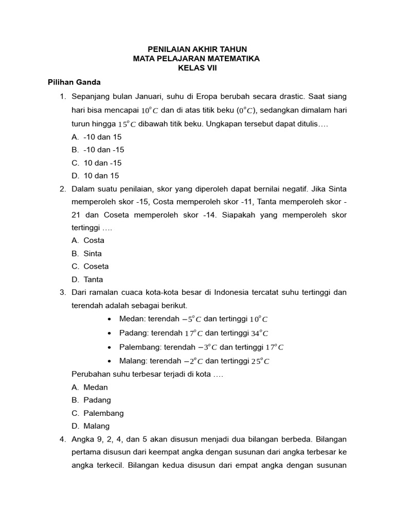 Pat MTK Kelas 7 | PDF