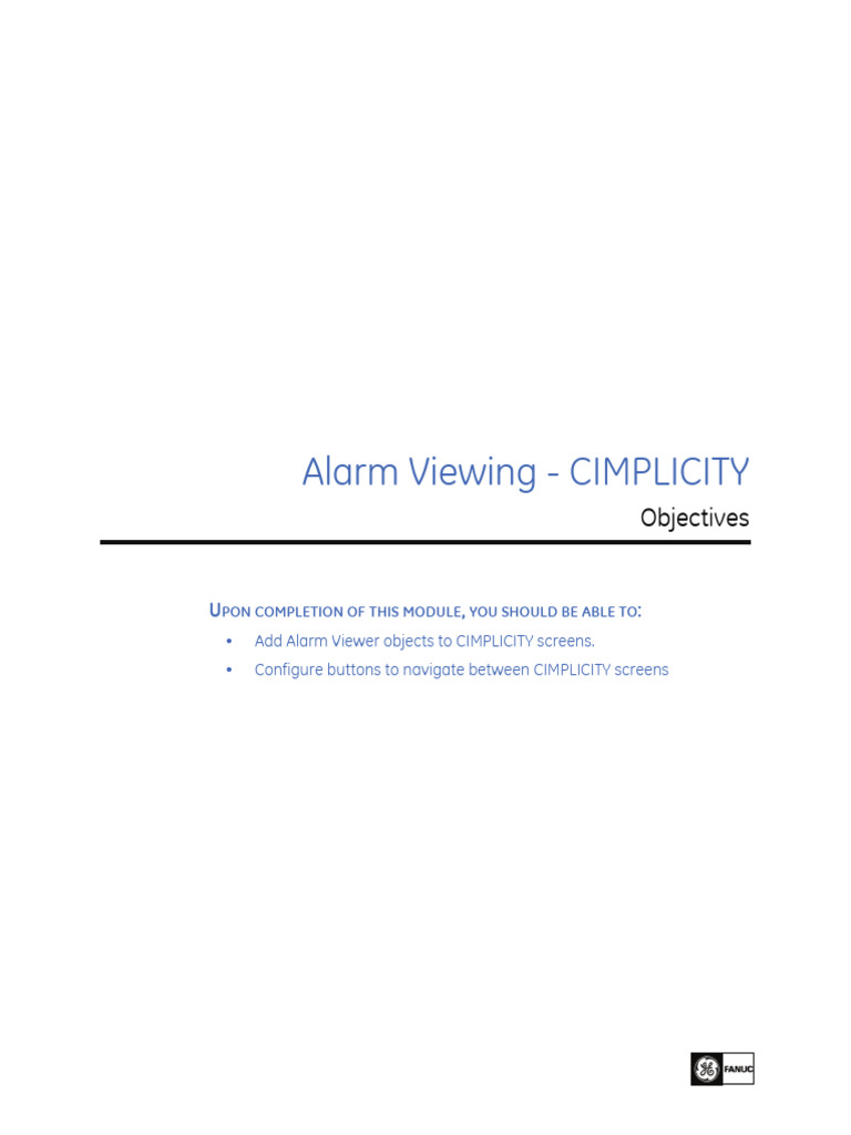 GFS-400 M14 - Alarm Viewing - CIMPLICITY | PDF | Point And Click | Button (Computing)
