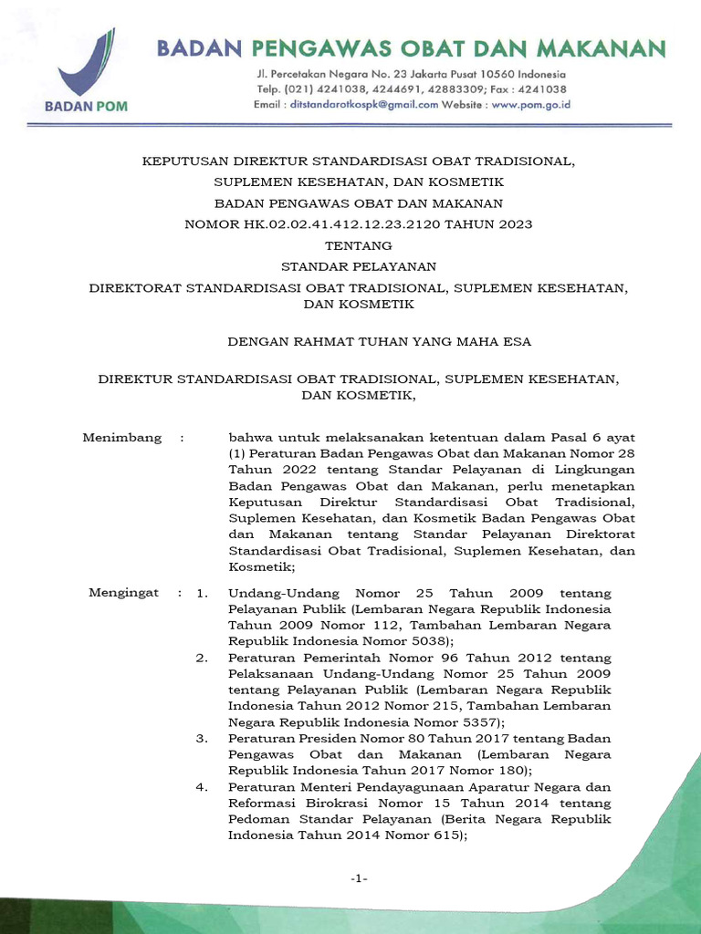 Standar Pelayanan Obat Tradisional 2023 | PDF