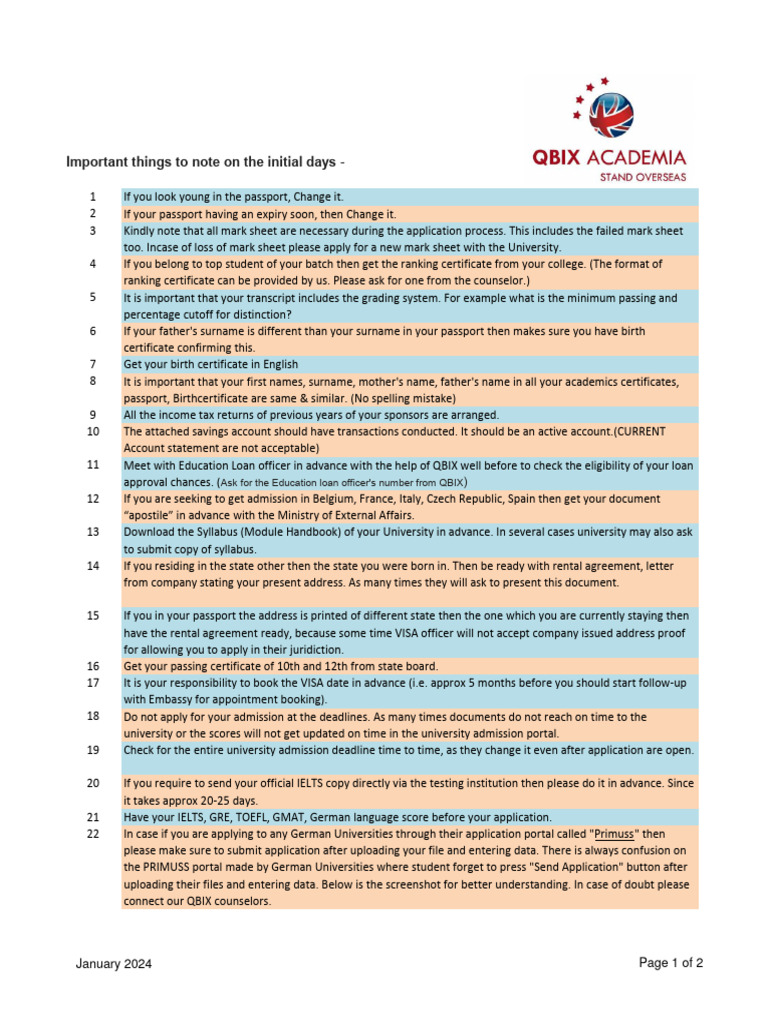 Important Things To Remember | PDF | University And College Admission | Passport