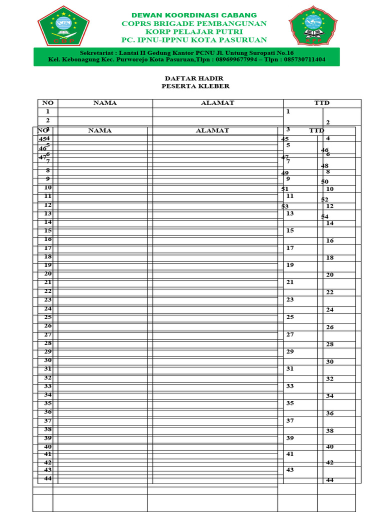 Daftar Hadir Absensi CBP-KPP | PDF