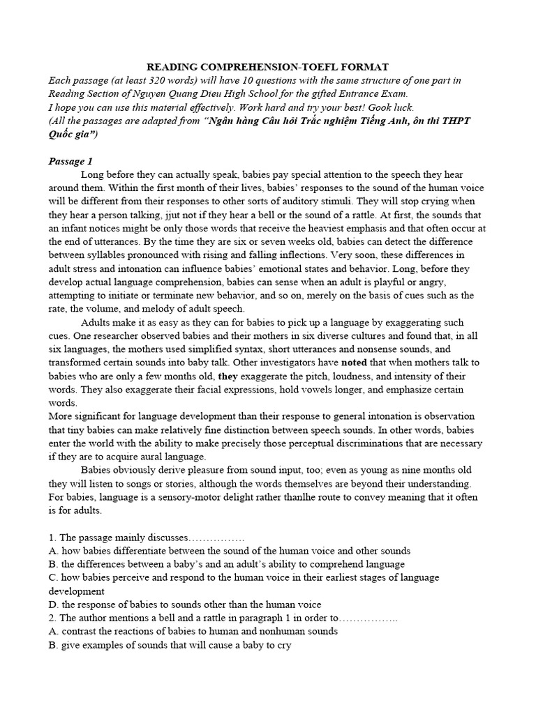 READING COMPREHENSION (TOEFL) FORMAT | Download Free PDF | Gifted ...