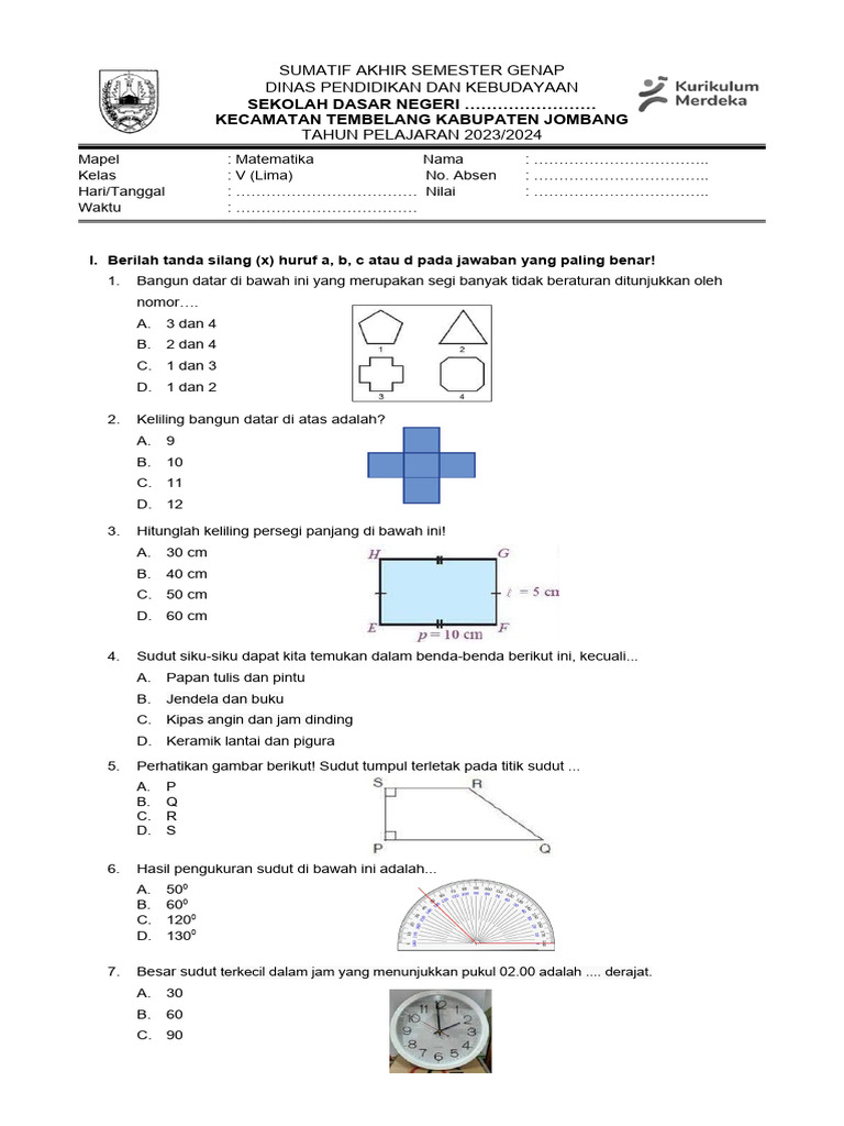 Soal Sat Matematika Kelas 5 2023-2024 | PDF