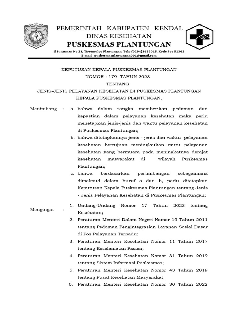 SK Jenis-Jenis Pelayanan Kesehatan Di Puskesmas | PDF