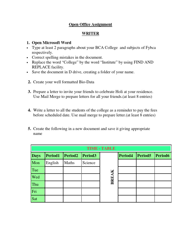 Open Office Practical Assignments Guide | PDF | Word Processor | Read ...