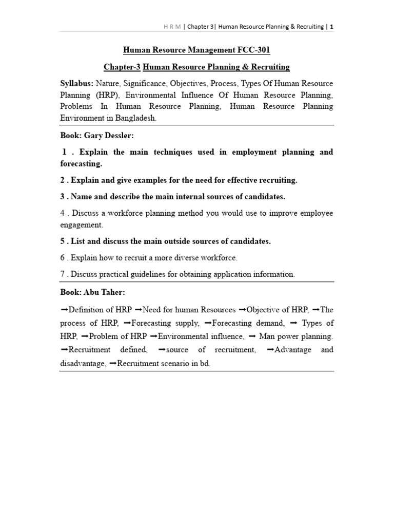 HRM Chapter 3 HRP & Recruitment | PDF | Recruitment | Human Resources