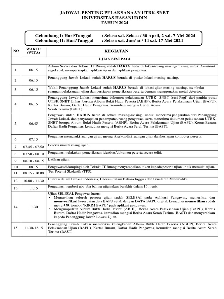 Jadwal Penting Utbk SNBT 2024 | PDF