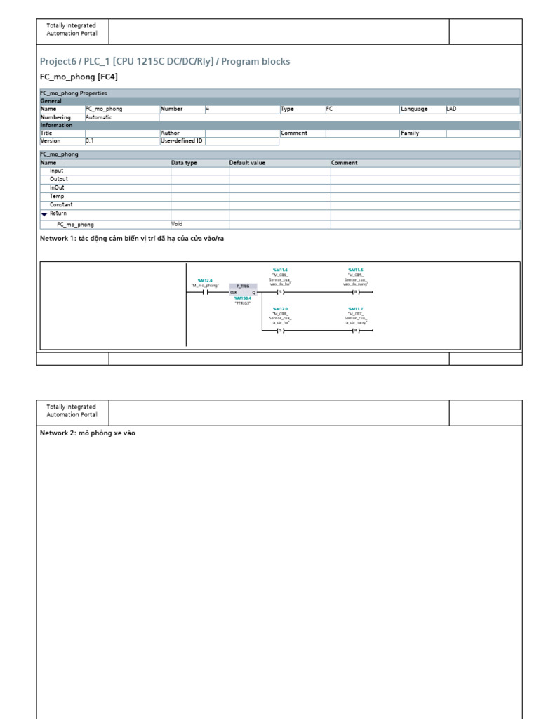 Project6 / PLC - 1 (CPU 1215C DC/DC/Rly) / Program Blocks: FC - Mo - Phong (FC4) | PDF