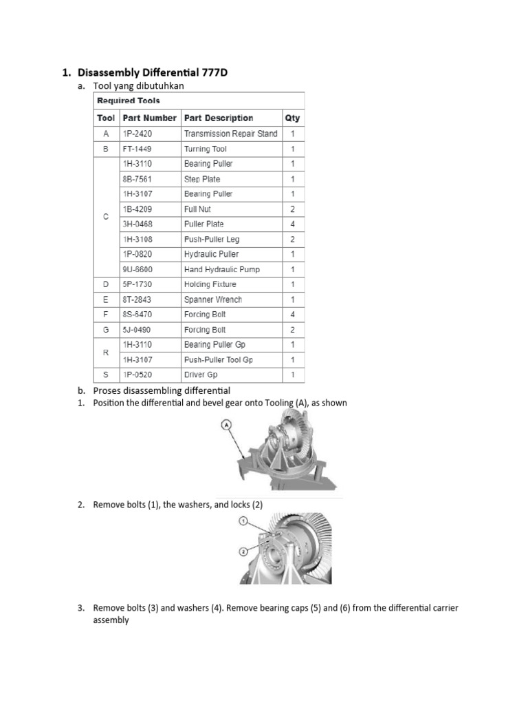 Disassembly and Assembly Guide for Differential 777D | PDF | Gear ...