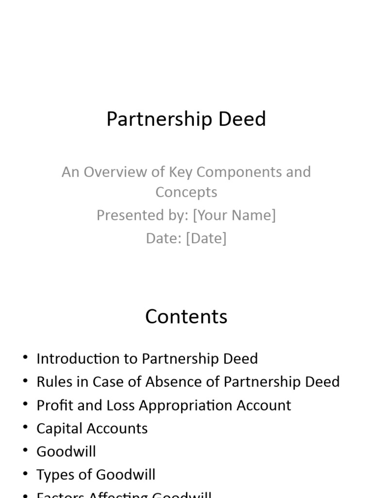Partnership Deed Presentation | Download Free PDF | Goodwill ...