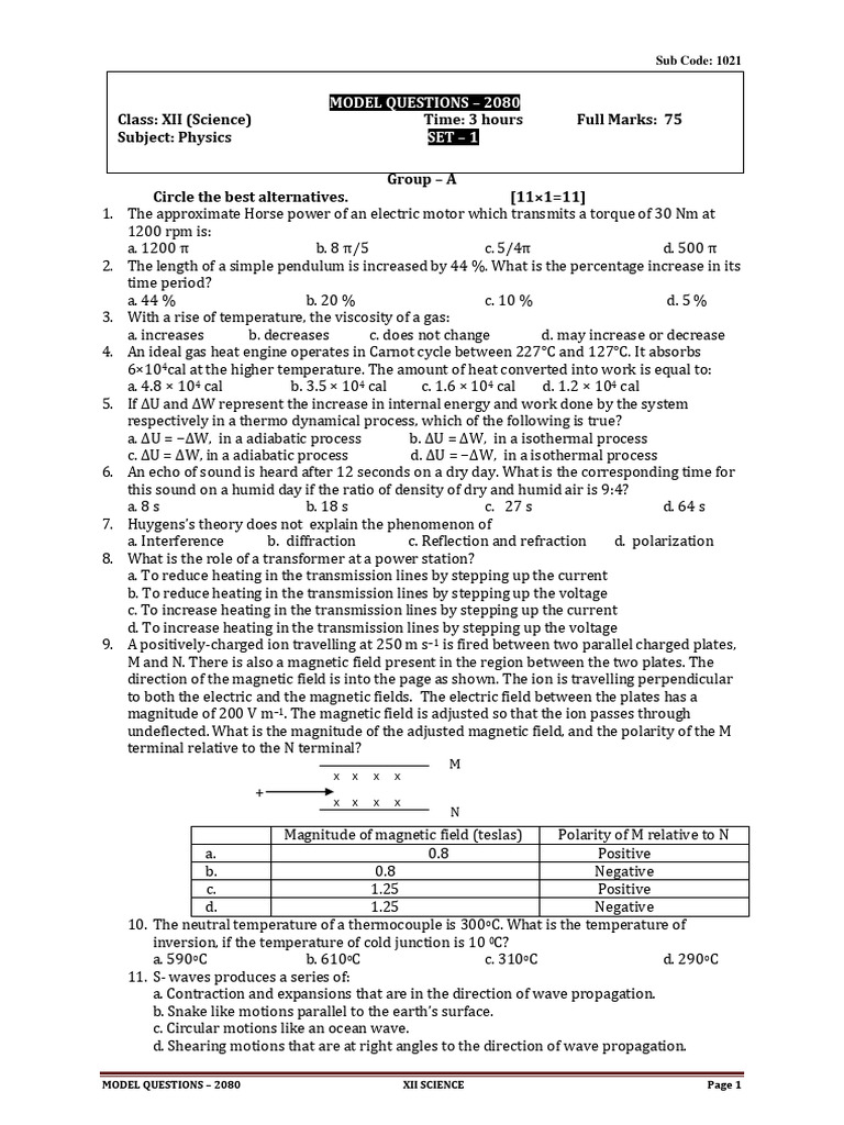 Physics Model Questions | PDF | Waves | Electron